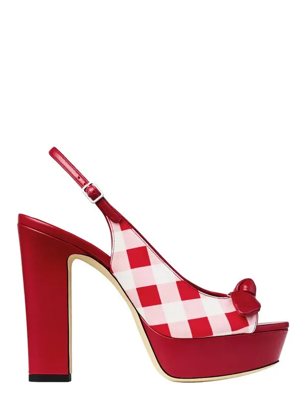 JIMMY CHOO Ziva 120 Gingham Platform Sandals - Ruby Red Mix