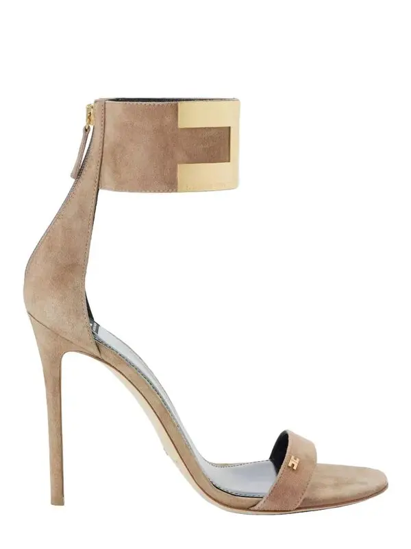 Elisabetta Franchi Suede Sandals With Jewel Logo Detail - Neutrals