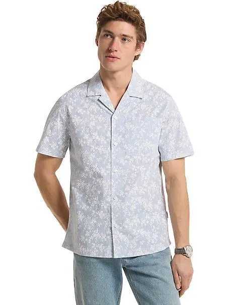 Michael Kors Floral Stretch Cotton Short-sleeve Shirt - Blue