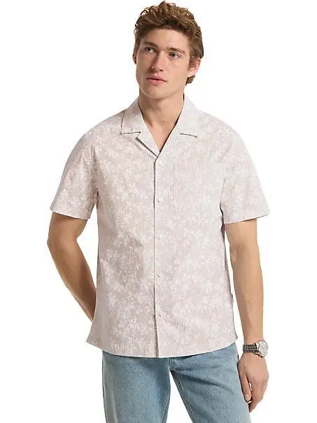 Michael Kors Floral Stretch Cotton Short-sleeve Shirt - Natural