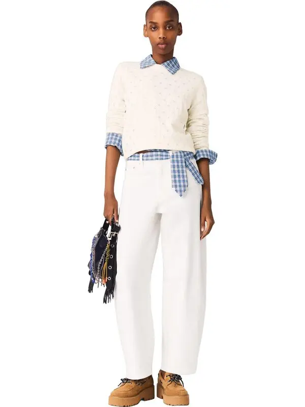 Maje Rhinestone Embellished Wool Blend Cardigan - Ecru