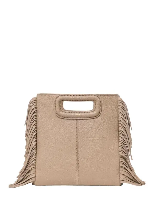 Maje Grained Leather M Bag With Fringe Detail - Mole