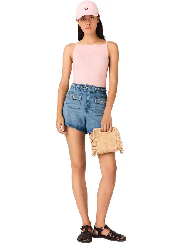 Maje Braided Denim Shorts - Blue