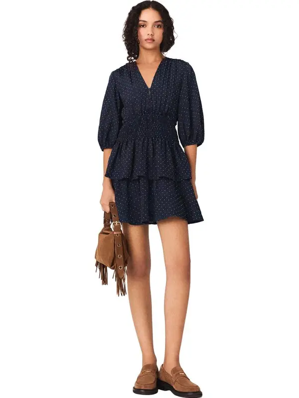 Maje Ruffled Rhinestone Dress - Navy