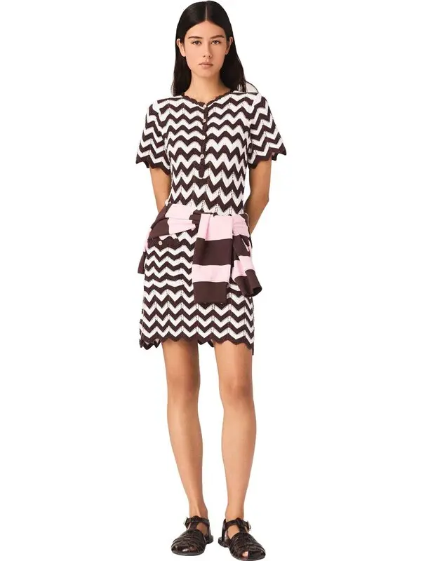 Maje Cotton Crochet Chevron Dress - Brown/white