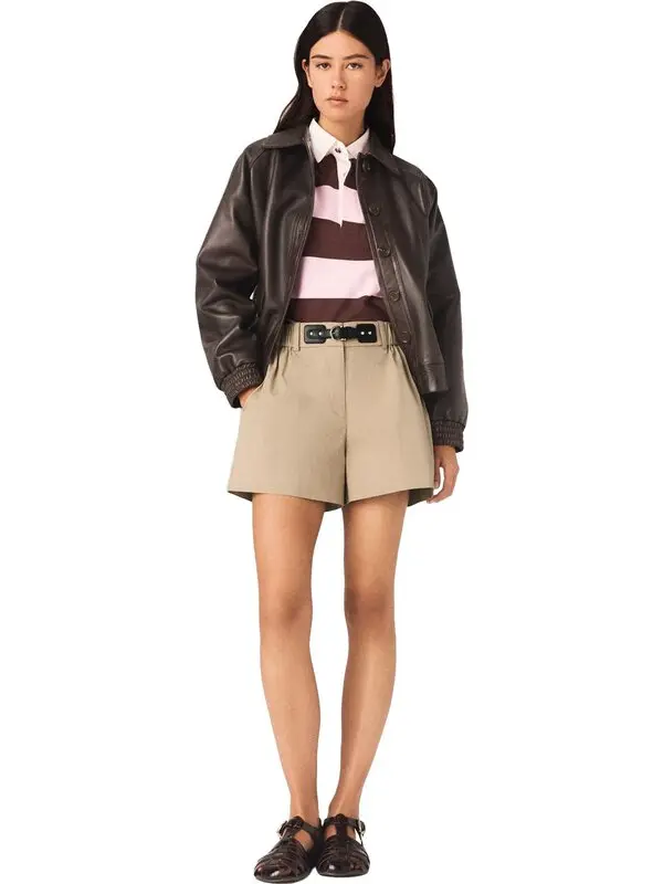 Maje Cotton High-waisted Shorts With Belt - Camel