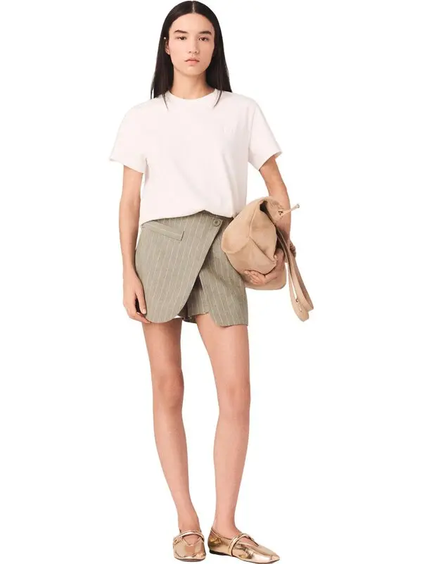 Maje Linen Blend Pinstriped Skort - Khaki