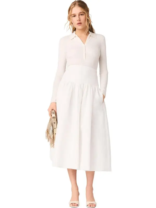 Maje Taffeta Midi Skirt - White