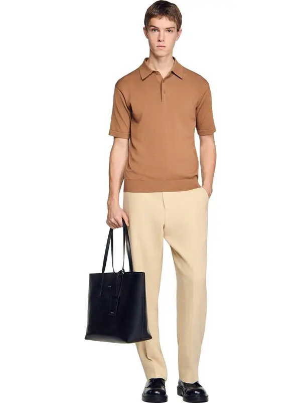 Sandro Cotton And Silk Polo Shirt - Dark Camel