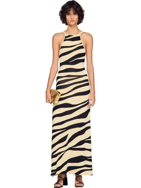 Sandro Zebra Print Knit Maxi Dress - Ecru / Black