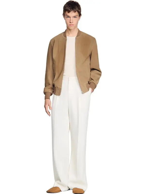 Sandro Suede Zip-up Varsity Jacket - Cappucino