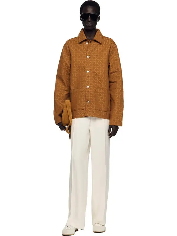 Sandro Square Cross Jacquard Denim Jacket - Camel