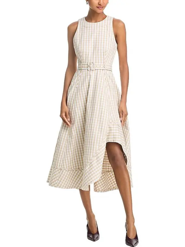 Cinq À Sept Mini Gingham Denim Zelda Dress - Khaki/white