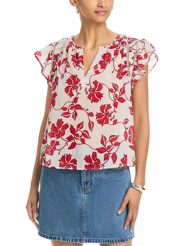Rails Allea Floral Flutter Sleeve Top - Red Jasmine
