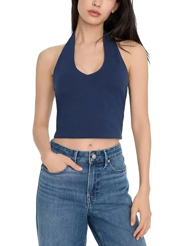 Good American Super Stretch Halter Tank Top - Horizon Ink