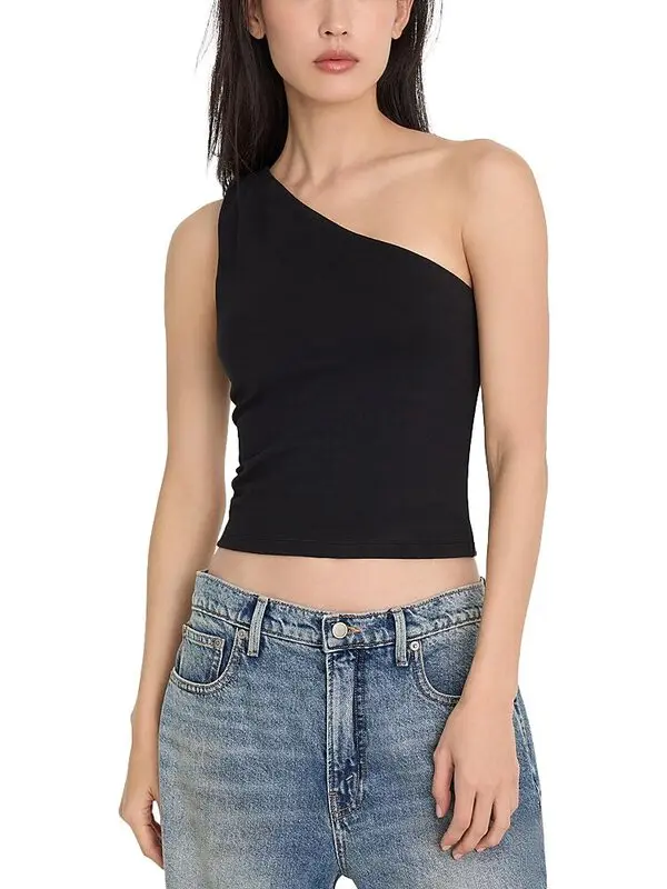 Good American Super Stretch One Shoulder Tank Top - Black