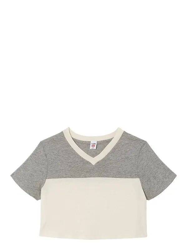 RE/DONE V-neck Contrast Jersey Tee - Fatigue Vintage White