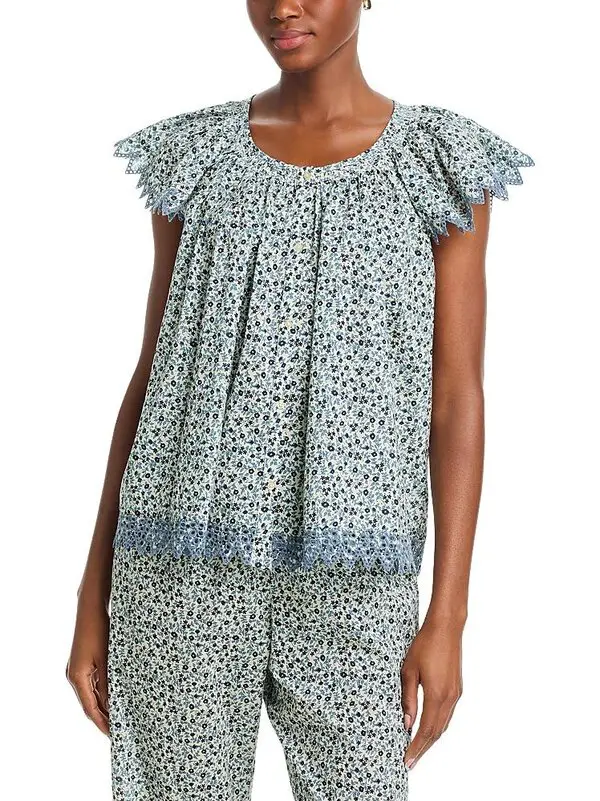 The Great. Flutter Sleeve Eyelet Top - Bluebell Ditsy