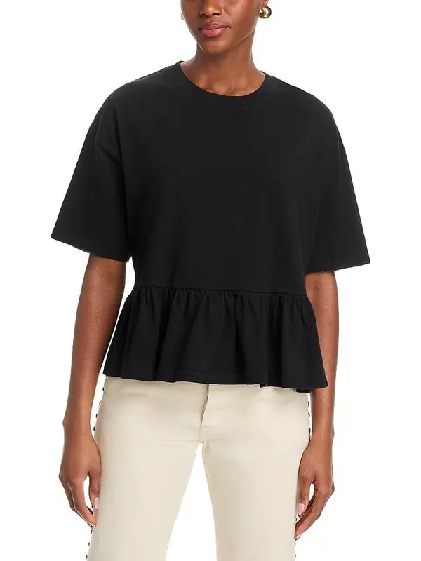 The Great. Oversized Ruffle Tee 100% Cotton - True Black