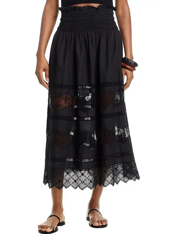 The Great. The Rosette Crochet Midi Skirt - Black