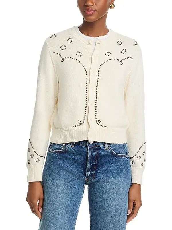 The Great. Studded Cotton Cardigan - Natural