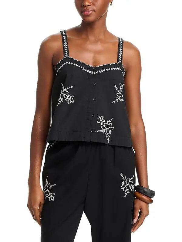 The Great. Embroidered Tank - Black
