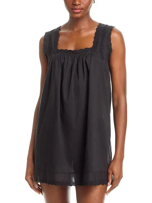 The Great. The Eyelet Mini Tank Dress - Black