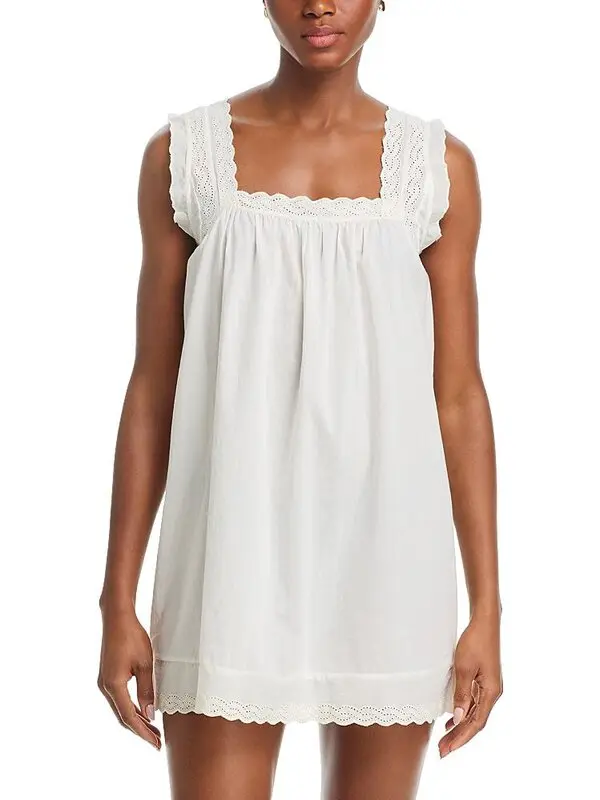 The Great. The Eyelet Mini Tank Dress - True White