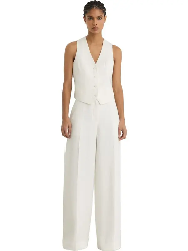 REISS Alyx Linen-blend Wide-leg Trousers - White