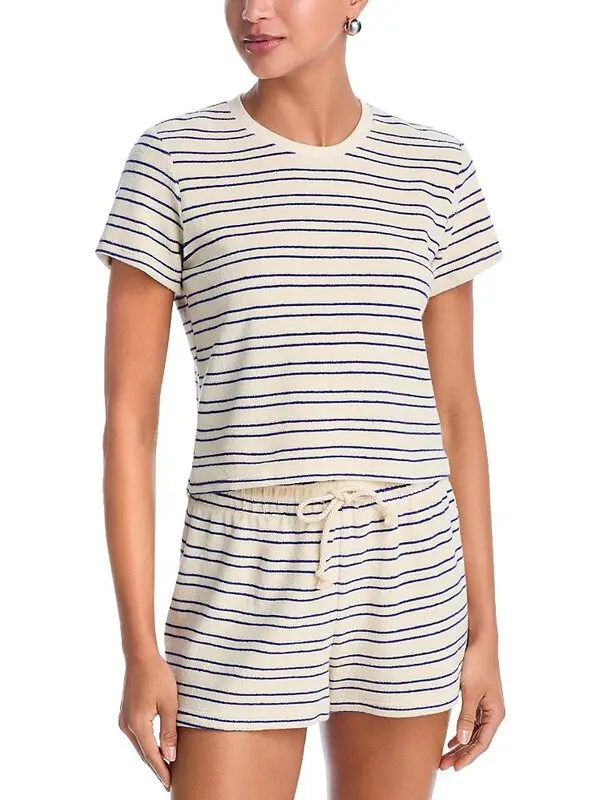 PERFECTWHITETEE Stripe Loop Terry Tee - Cobalt/sugar Stripe