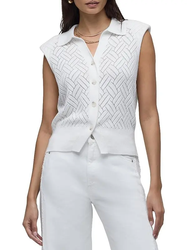 Hudson Jeans Knitted Sleeveless Collared Top - Starch
