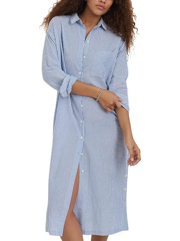 ALEX MILL Kerry Seersucker Shirt Dress - Blue/white