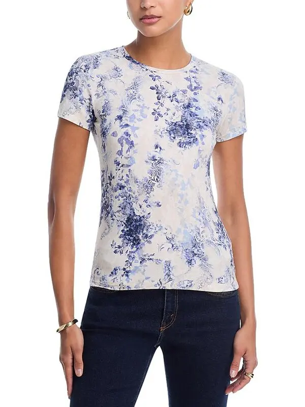 L'Agence Ressi Lace Tee - Ivory/blue Watercolor
