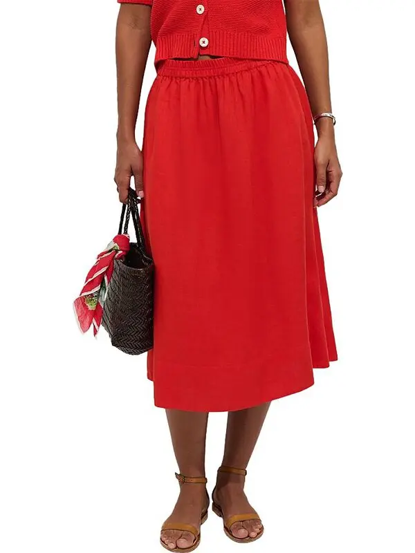 ALEX MILL Linen Midi Skirt - Chili