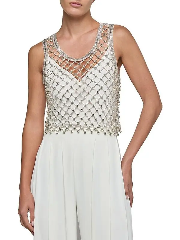 L'Agence Freia Embellished Tank Top - Clear Crystal Netting