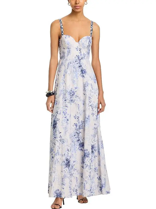 L'Agence Sutton Strap Maxi Dress - Ivory Blue Watercolor