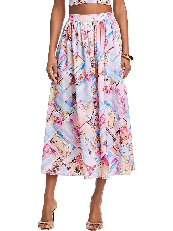 L'Agence Seina Printed Midi Skirt - Pink Postcard
