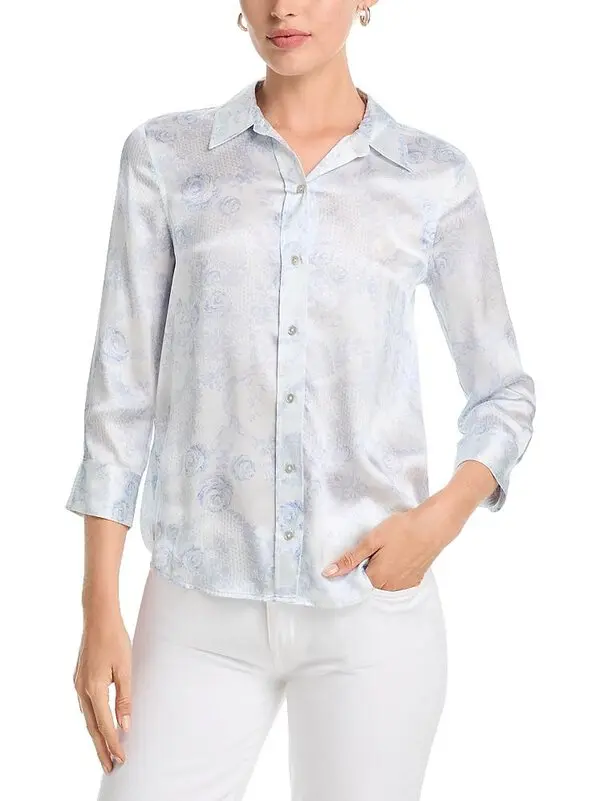 L'Agence Dani Silk Button-front Blouse - Ivory/blue Lace
