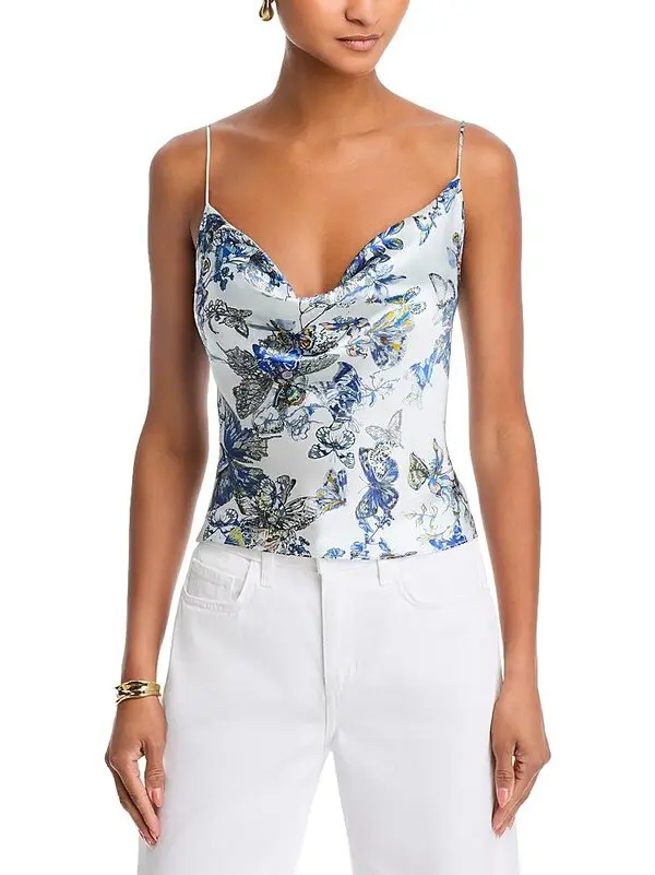 L'Agence Calista Cowl Neck Silk Camisole - Gray Multi Butterfly
