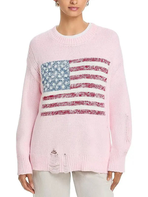 Vintage Havana Distressed American Flag Sweater - Pink