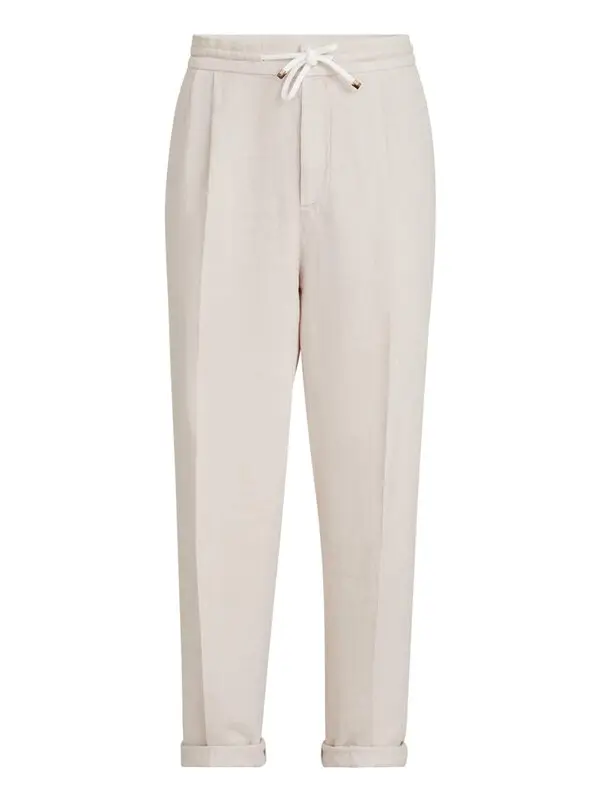 Brunello Cucinelli Linen Gabardine Drawstring Trousers - Beige