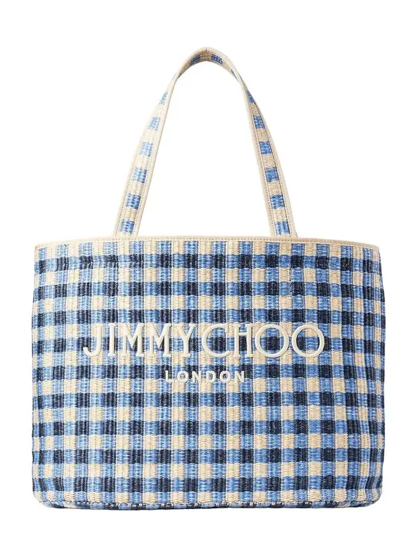 JIMMY CHOO Raffia Gingham Tote Bag - Blue