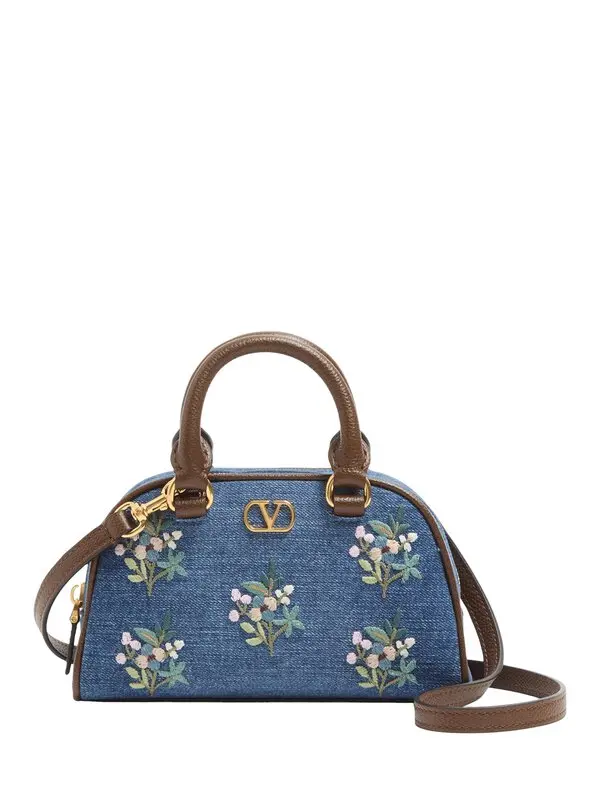 Valentino Garavani Denim Vlogo Signature Top-handle Bag - Blue