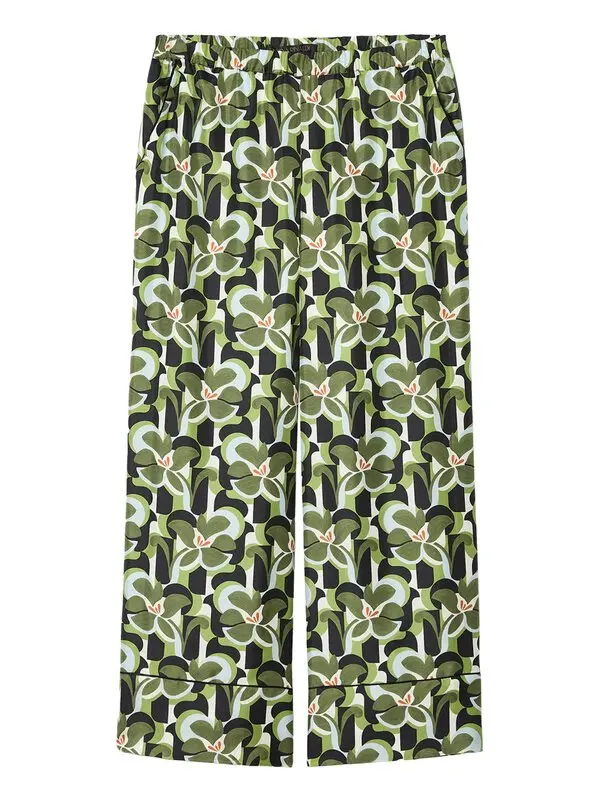 Marina Rinaldi Silk Floral Cropped Wide-leg Trousers - Green