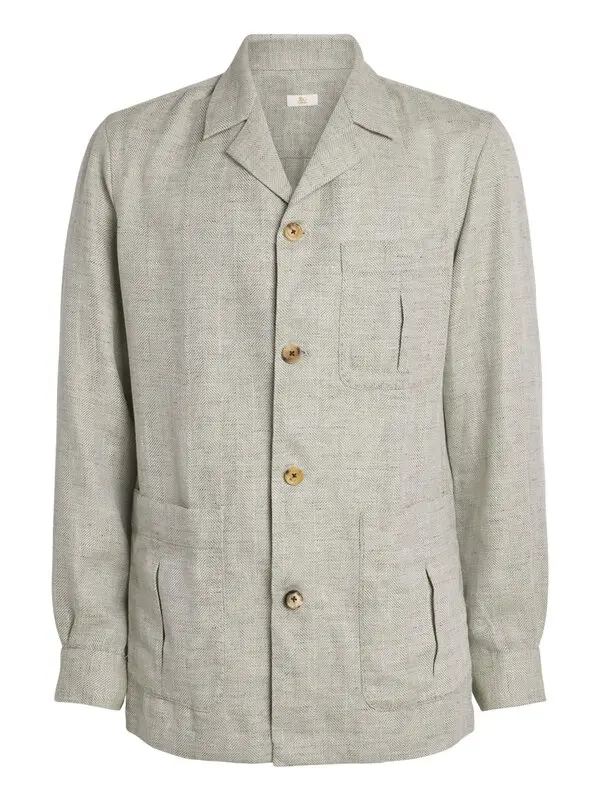 100HANDS Linen-wool Herringbone Overshirt - Green