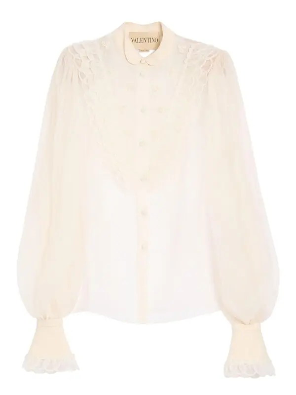 Valentino Garavani Silk Organza Embroidered Shirt - White