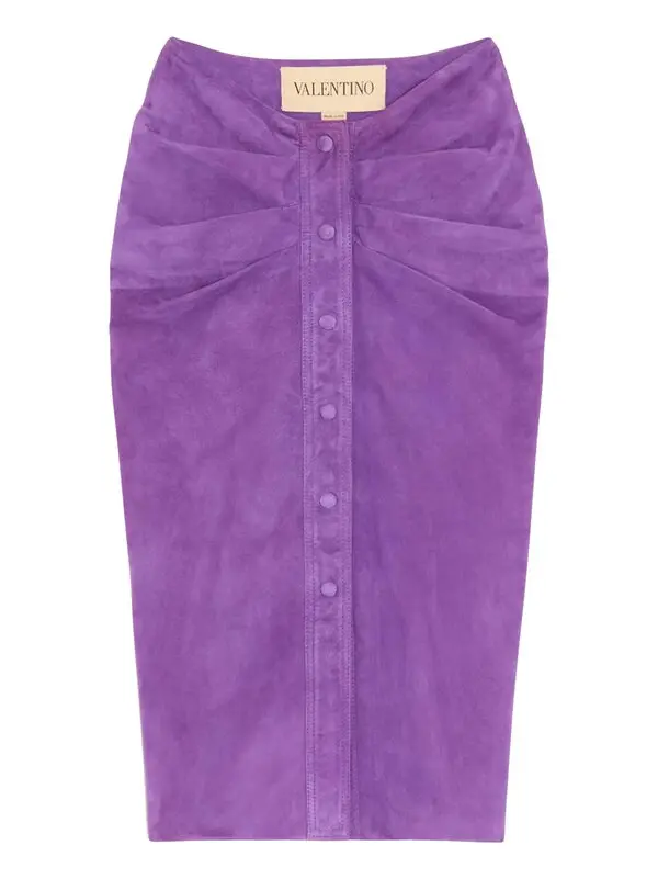 Valentino Garavani Suede Gathered Pencil Midi Skirt - Purple