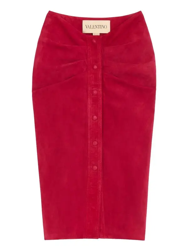 Valentino Garavani Suede Gathered Midi Skirt - Red