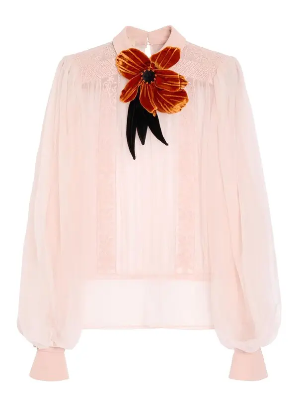 Valentino Garavani Silk Floral-embroidered Blouse - Pink