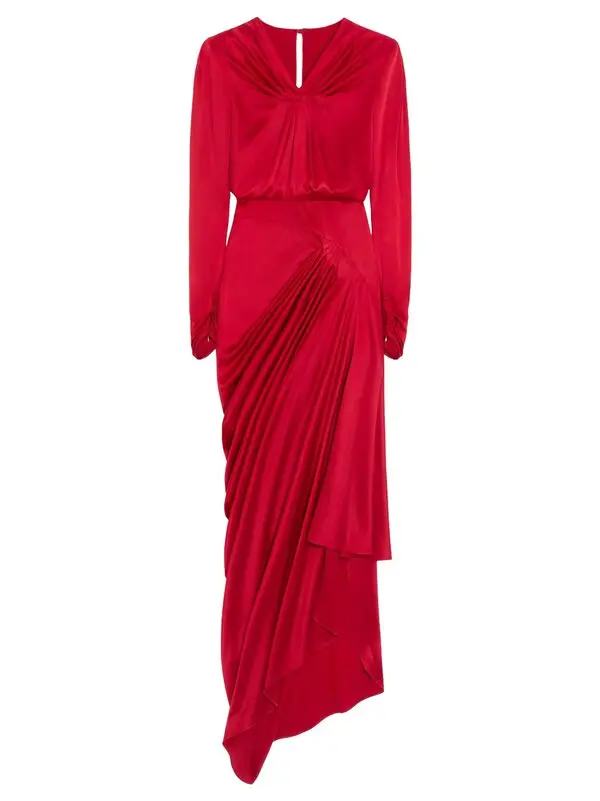 Valentino Garavani Silk Satin Draped Gown - Red